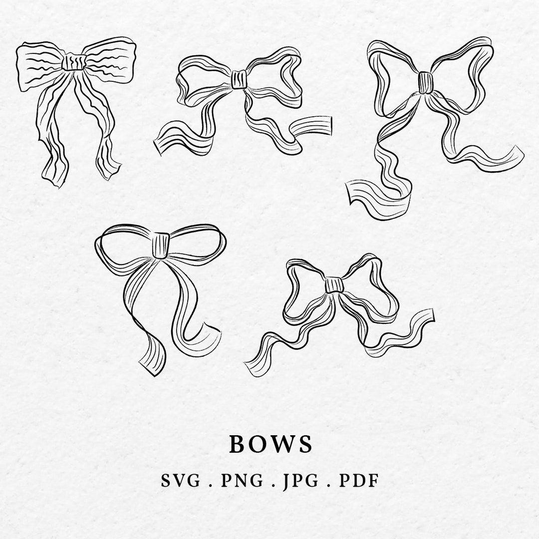 Bows Illustration SVG PNG Bundle - Bow Lines Design Icon, Hand Drawn ...