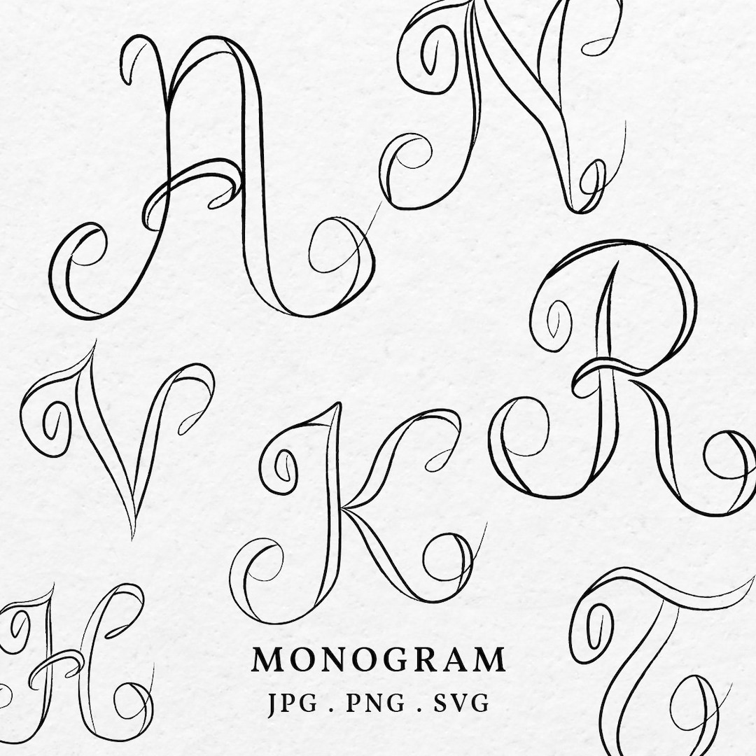 Monogram Alphabet Outline Illustration Bundle SVG PNG - Hand Drawn ...