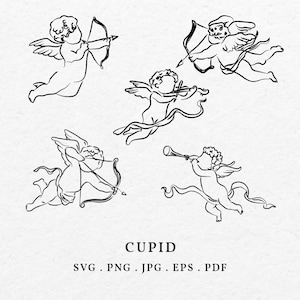Hand Drawn Cupid Illustration SVG PNG - Drawing Cupid Line Art, Cupid ...