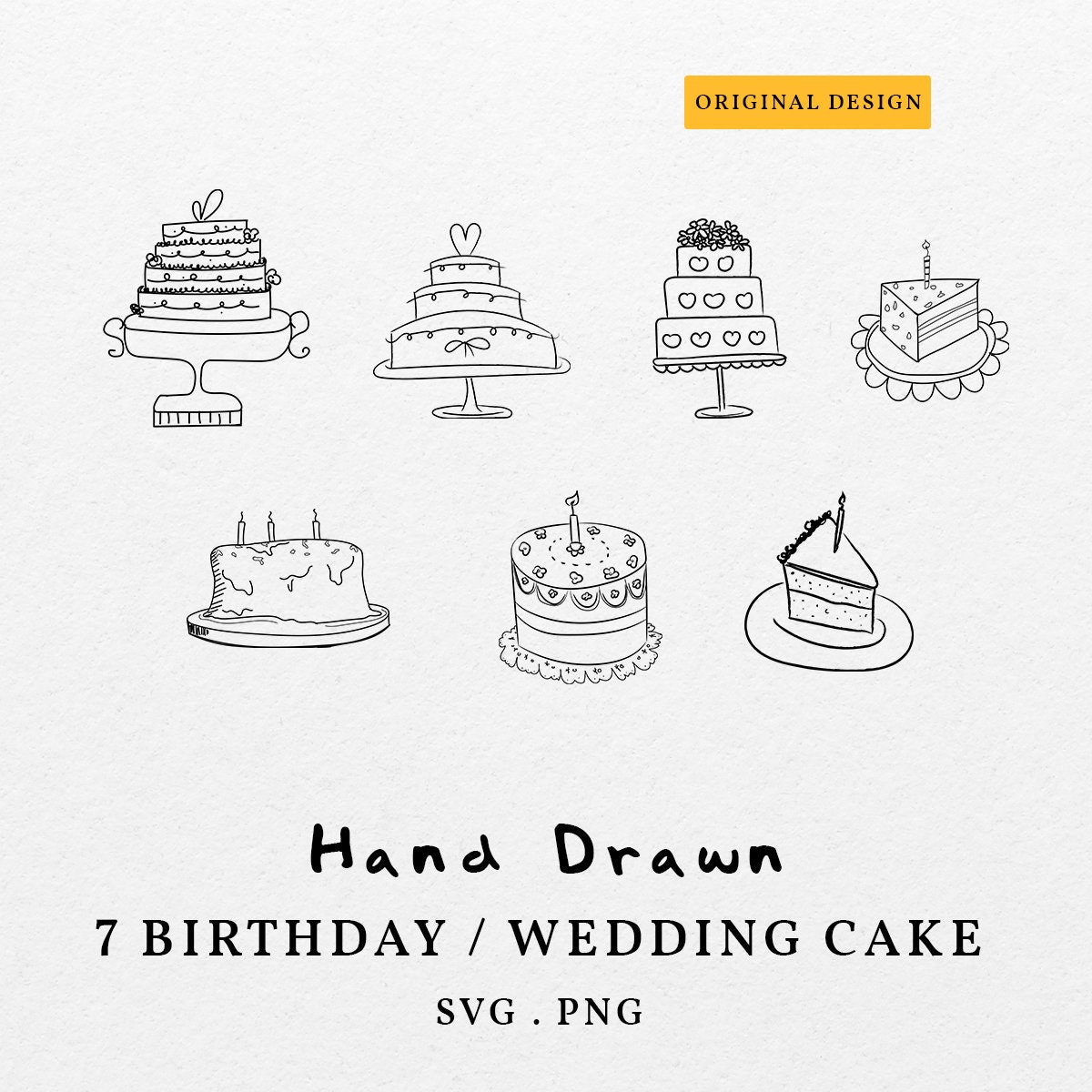Bundle Hand Drawn Birthday Cake Illustrations PNG SVG Wedding Party ...