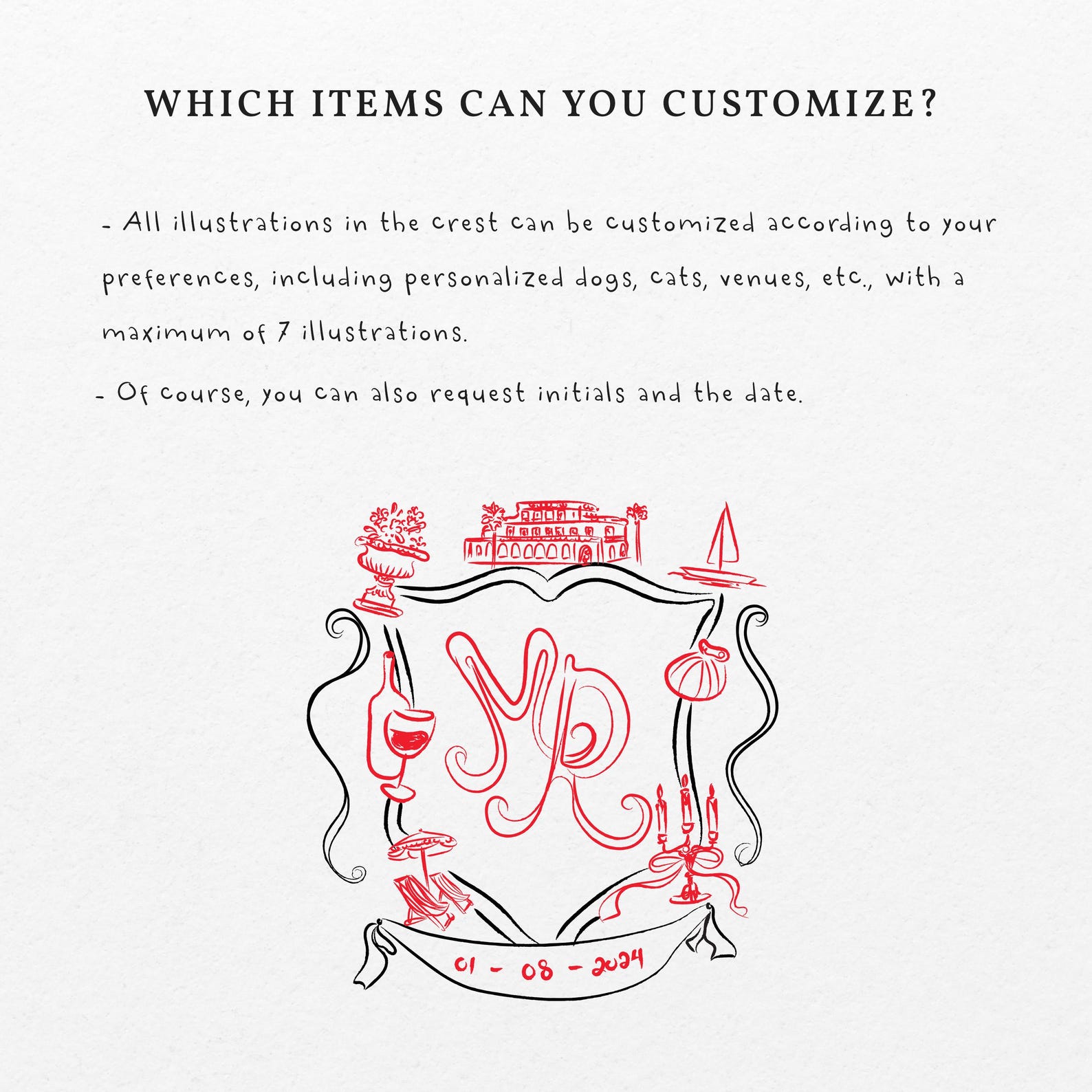 Hand-drawn Custom Wedding Crest – Personalized Monogram & Date (PNG ...