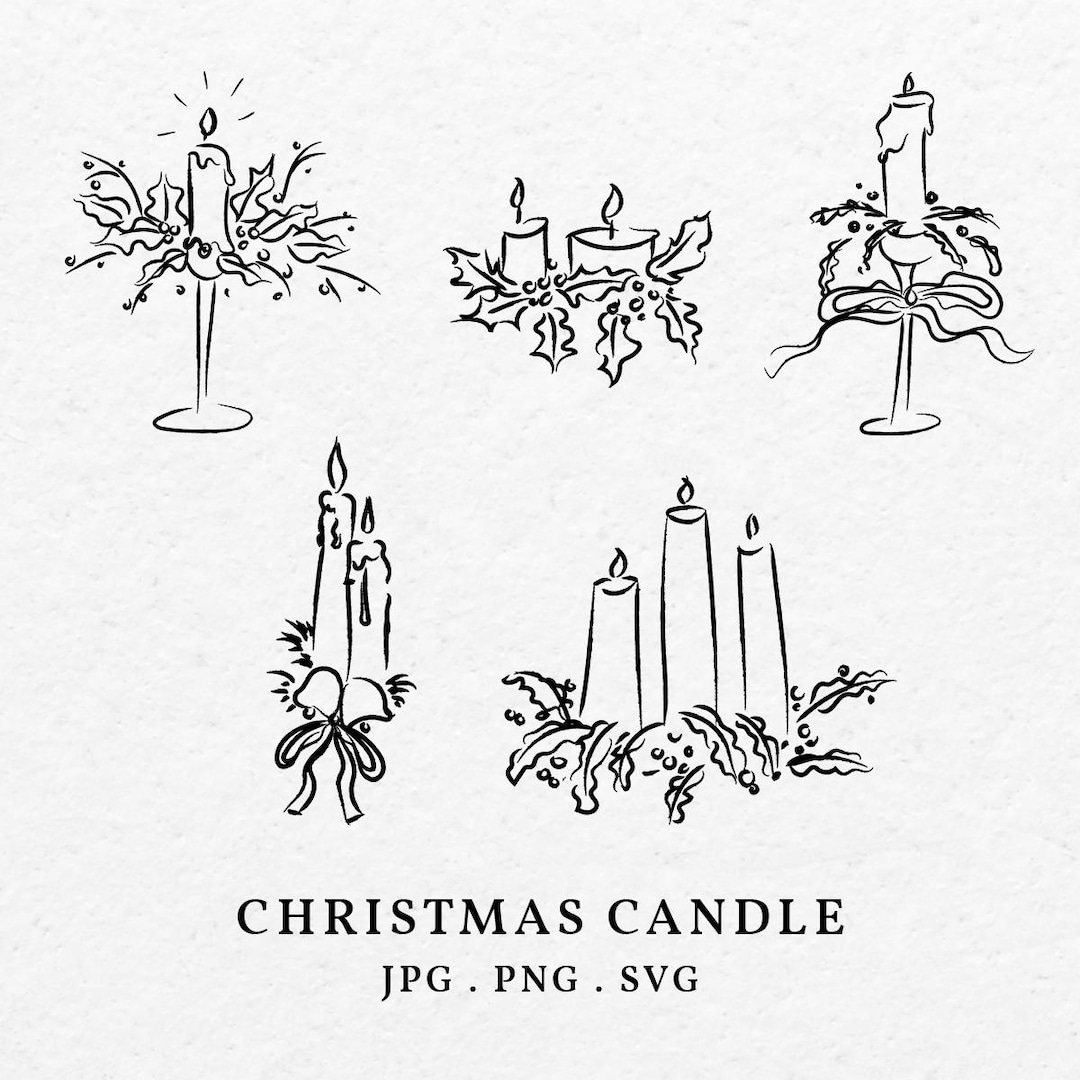 Hand Drawn Christmas Candle Illustration Clip Art Bundle SVG PNG ...