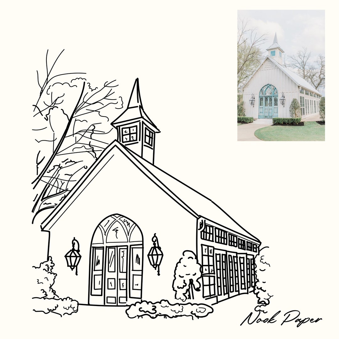 Hand Drawn Wedding Vanue Illustration Sign and Custom Vanue Sketch, DIY ...