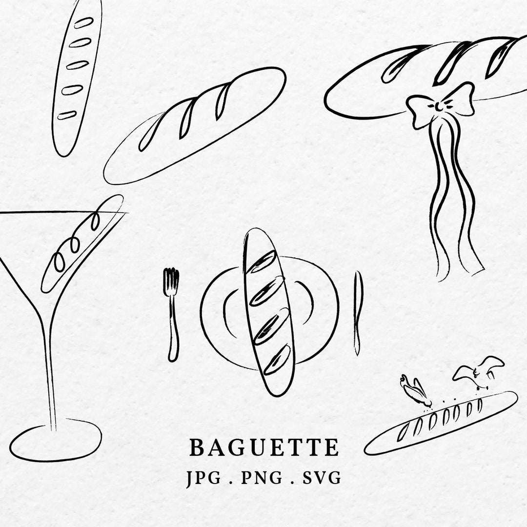 Hand-drawn Baguette Illustration Bundle – French Bread SVG, PNG ...