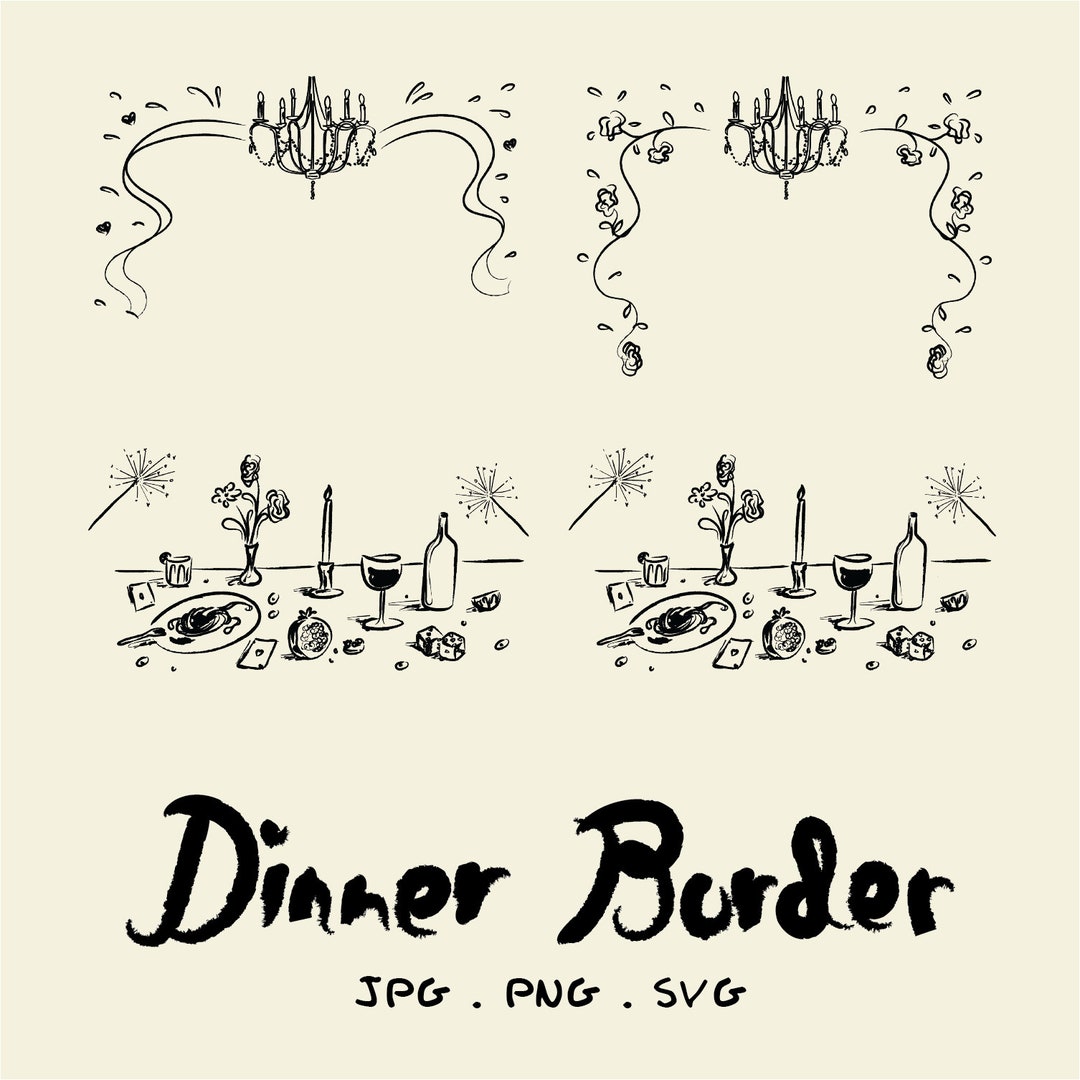 Hand Drawn Dinner Border Frame Illustration Clip Art SVG PNG ...