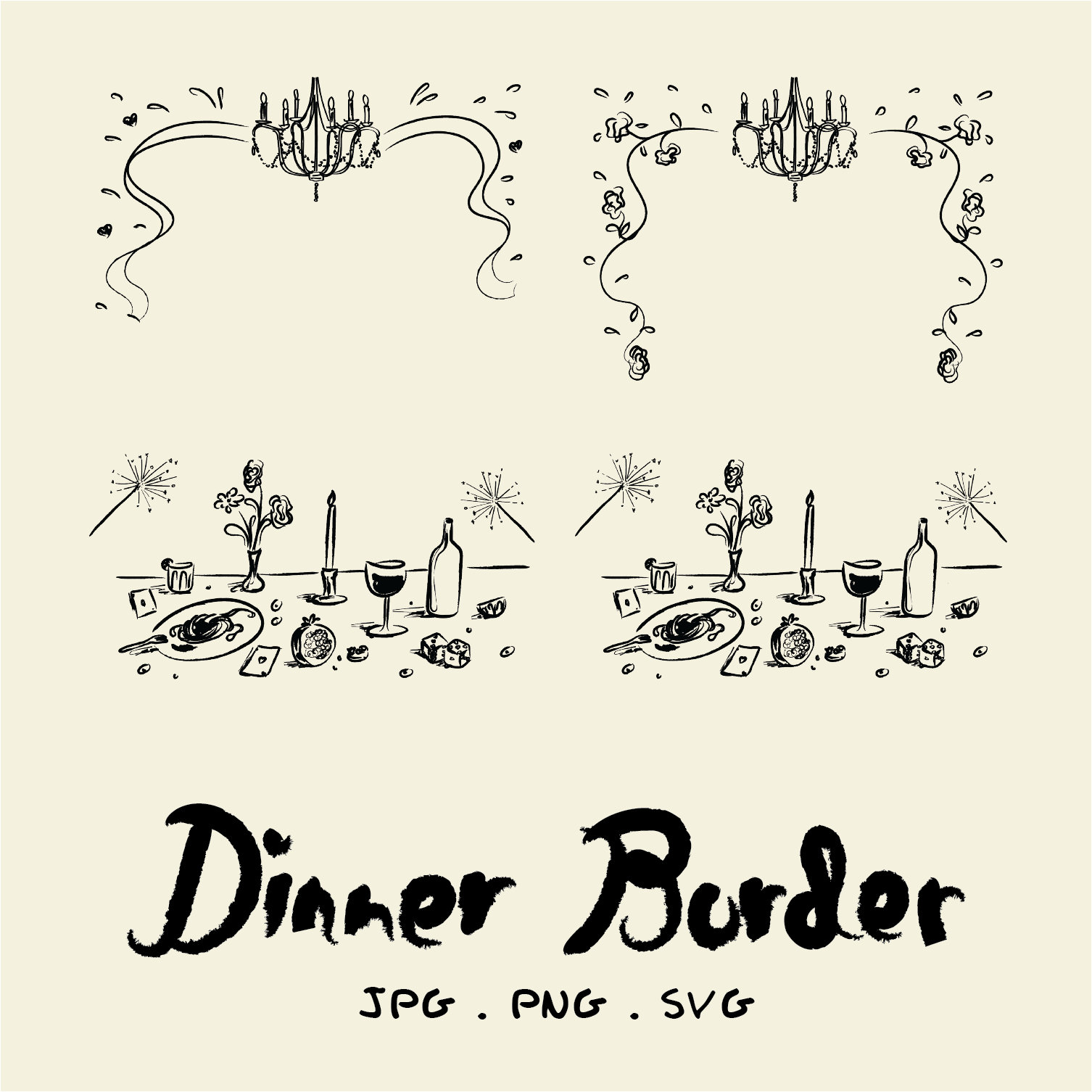 Hand Drawn Dinner Border Frame Illustration Clip Art SVG PNG Whimsical ...