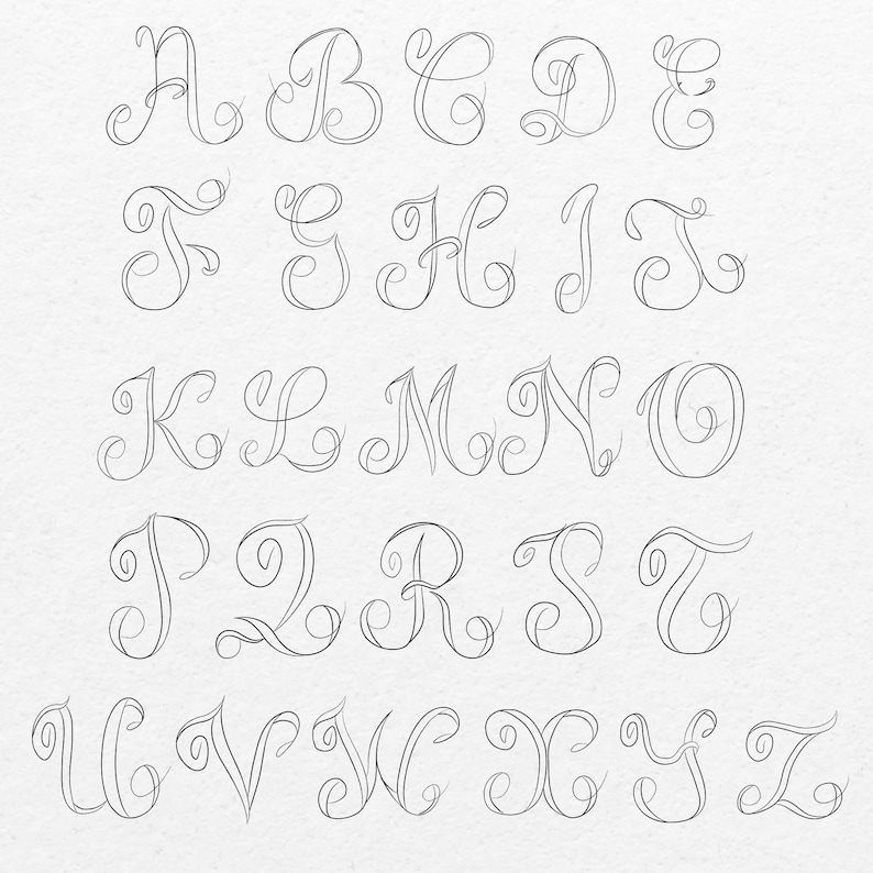 Monogram Alphabet Outline Illustration Bundle SVG PNG Hand Drawn ...