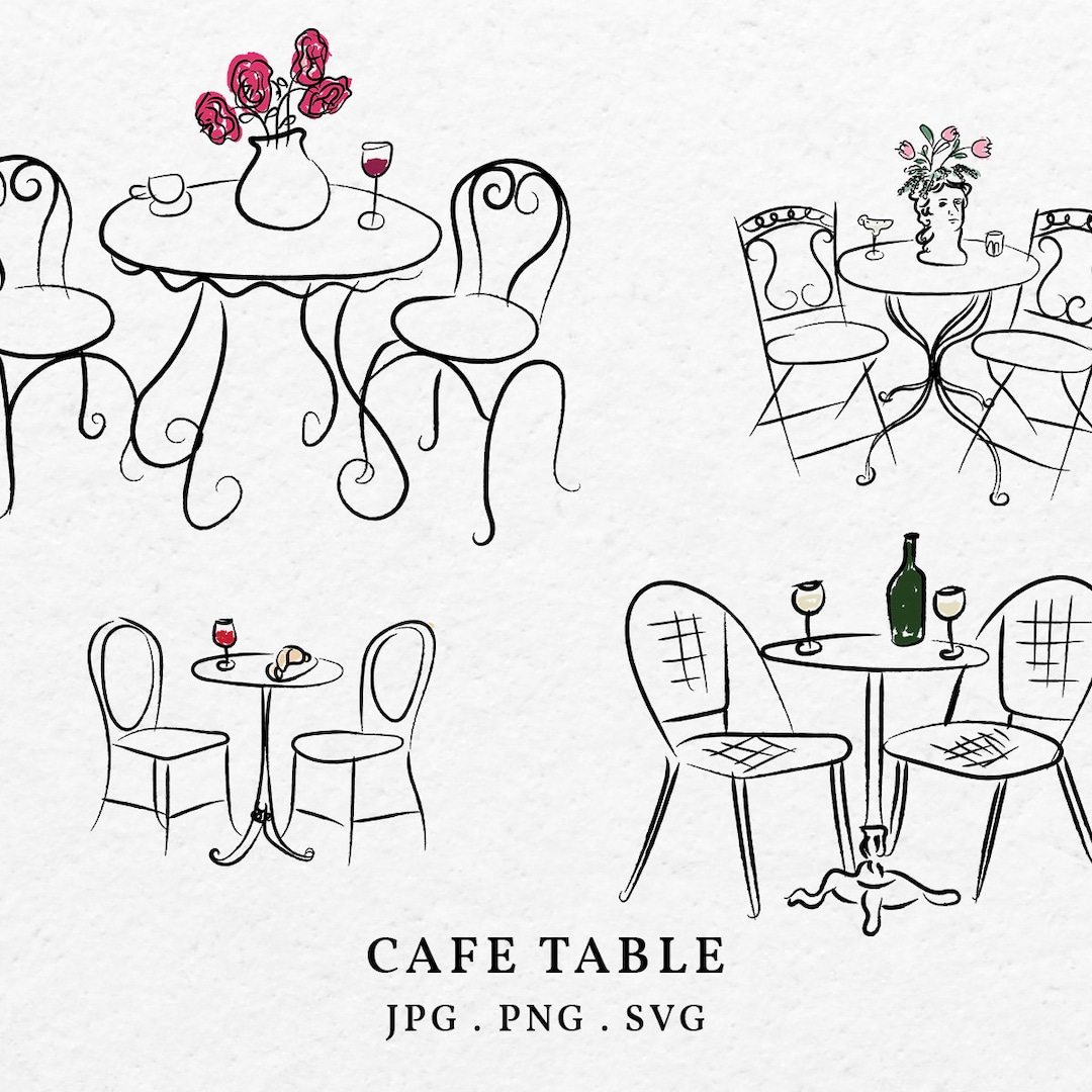 Cafe Table Illustration Bundle Clip Art SVG PNG - Hand Drawn Whimsical ...