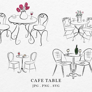 Cafe Table Illustration Bundle Clip Art SVG PNG - Hand Drawn Whimsical ...