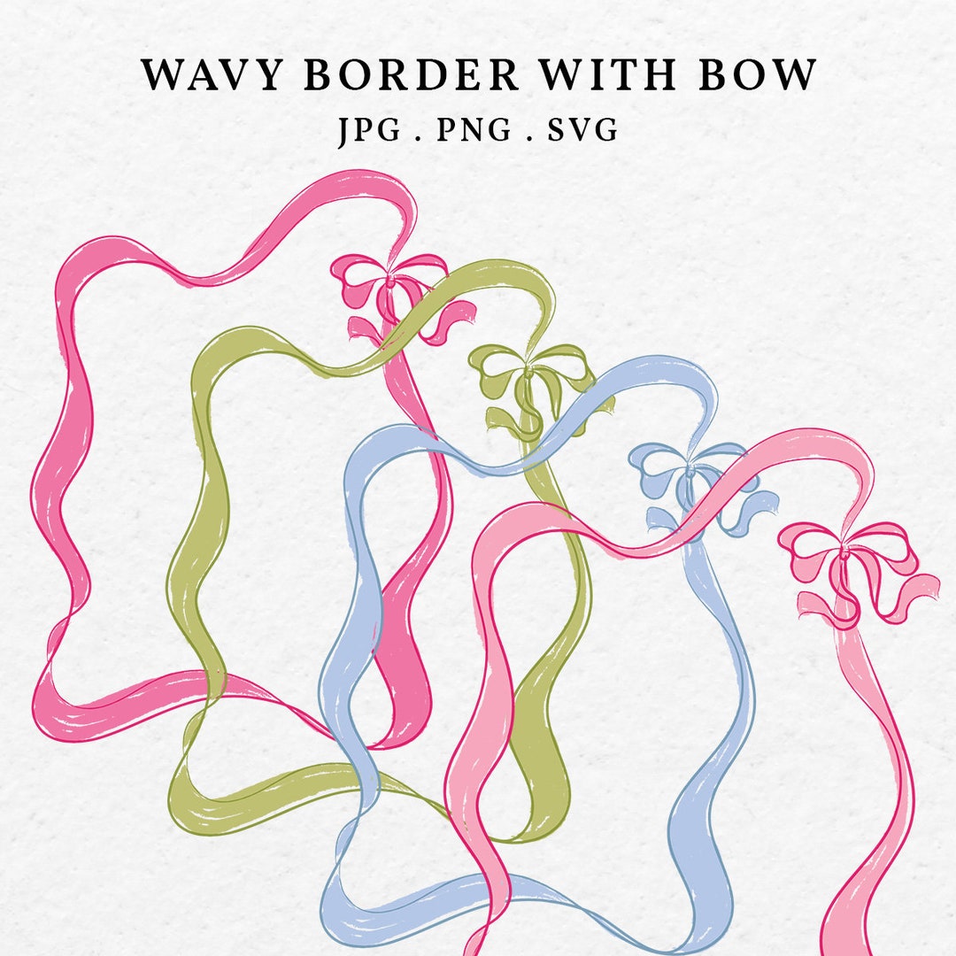 Wavy Border With Bow Illustration Clip Art Bundle SVG PNG - Hand Drawn ...