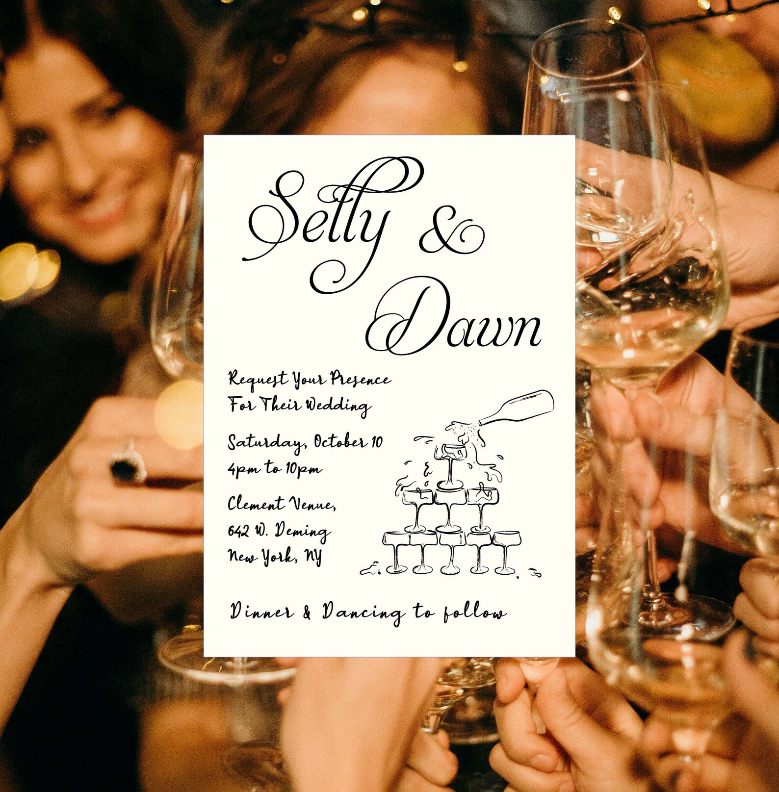 Hand Drawn Champagne Tower Illustration Bundle Clip Art SVG PNG Doodle ...