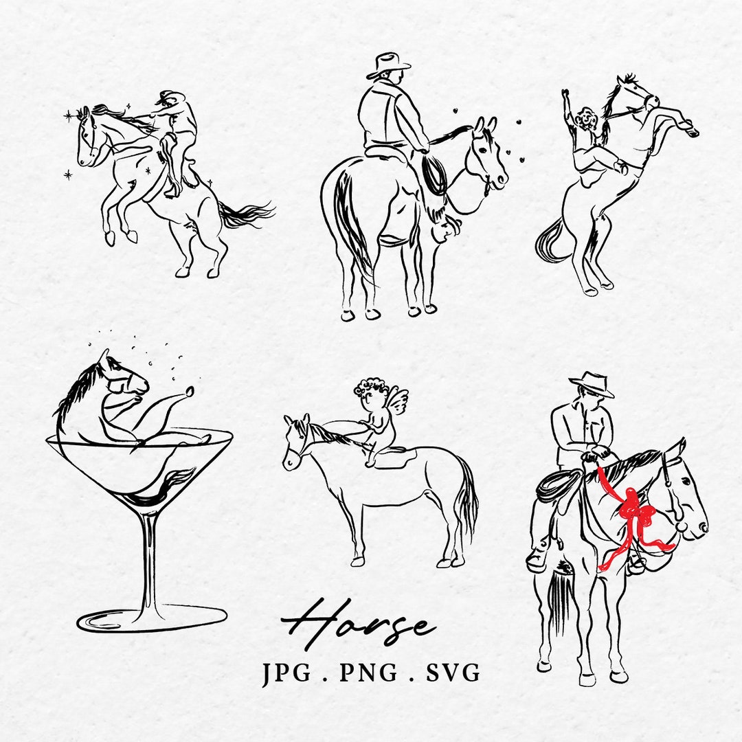 Doodle Cowboy Horse Clip Art Bundle – Whimsical Ranch Illustrations ...