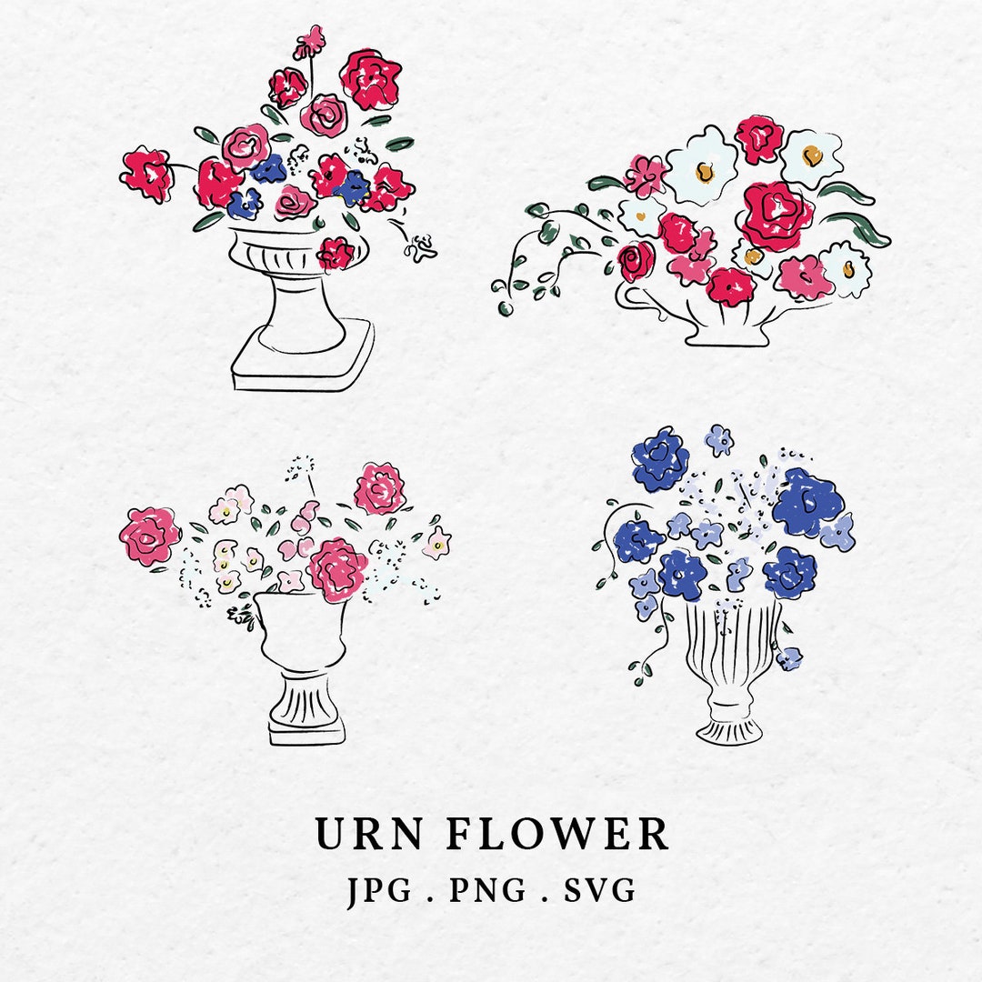 Urn Flower Bundle Illustration SVG PNG - Hand Drawn Whimsical Urns ...