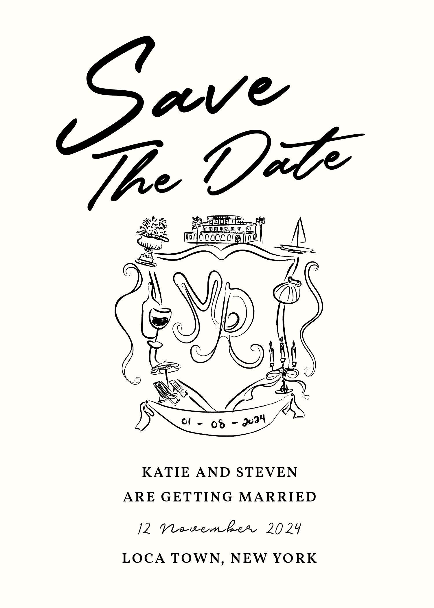 Hand-drawn Custom Wedding Crest – Personalized Monogram & Date (PNG ...