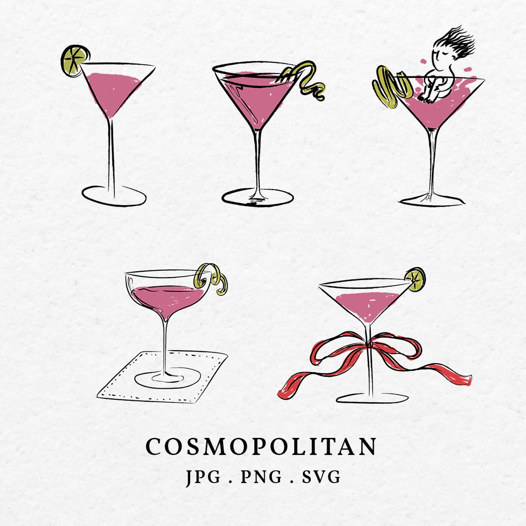 Hand Drawn Cosmopolitan Illustration Clip Art SVG PNG - Whimsical ...