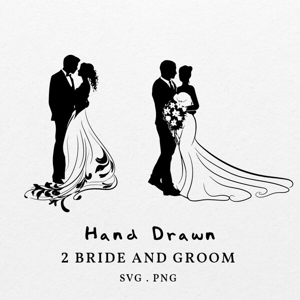 Hand Drawn Wedding Couple Svg - Etsy