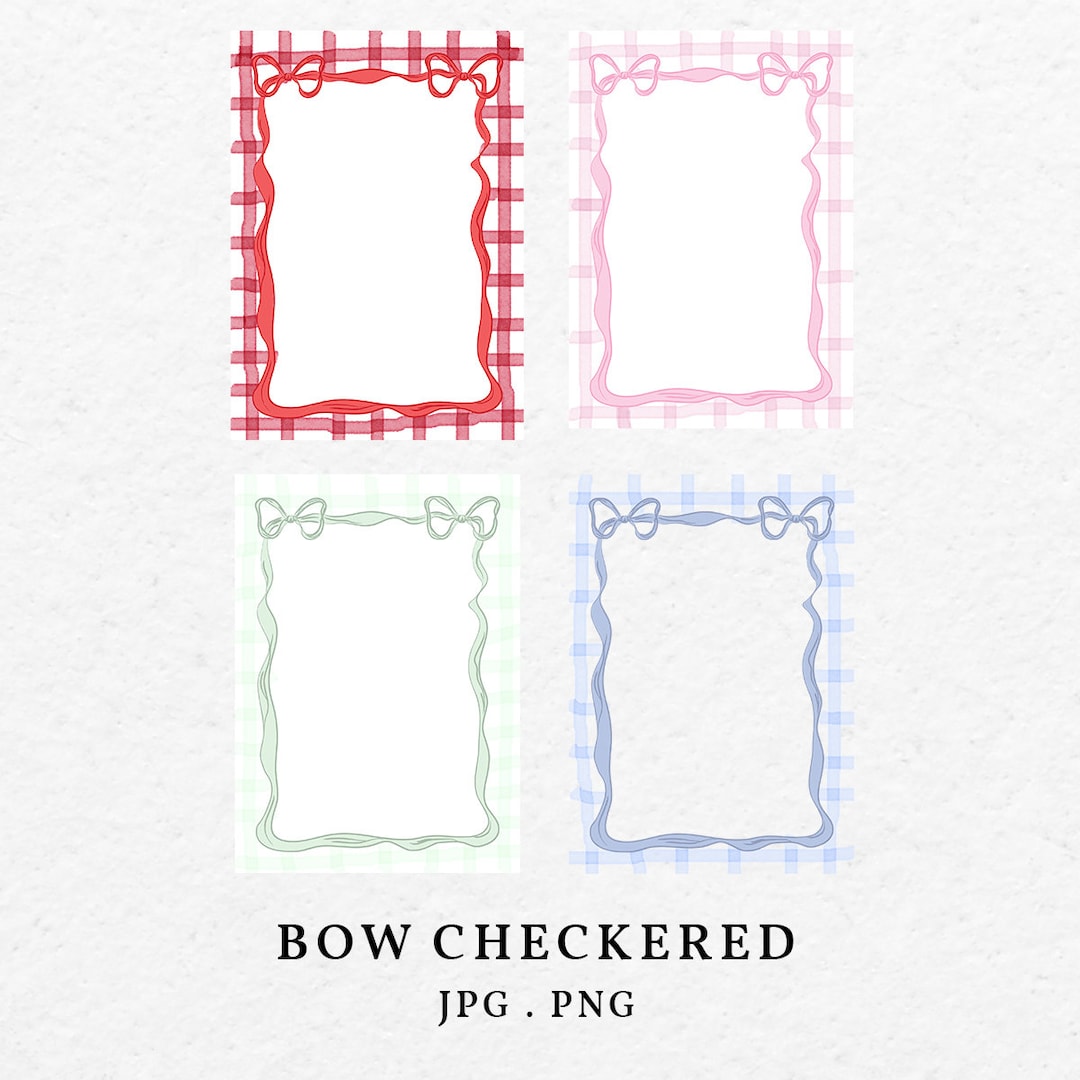Watercolor Bow Checkered Border Frame Illustration Bundle SVG PNG ...
