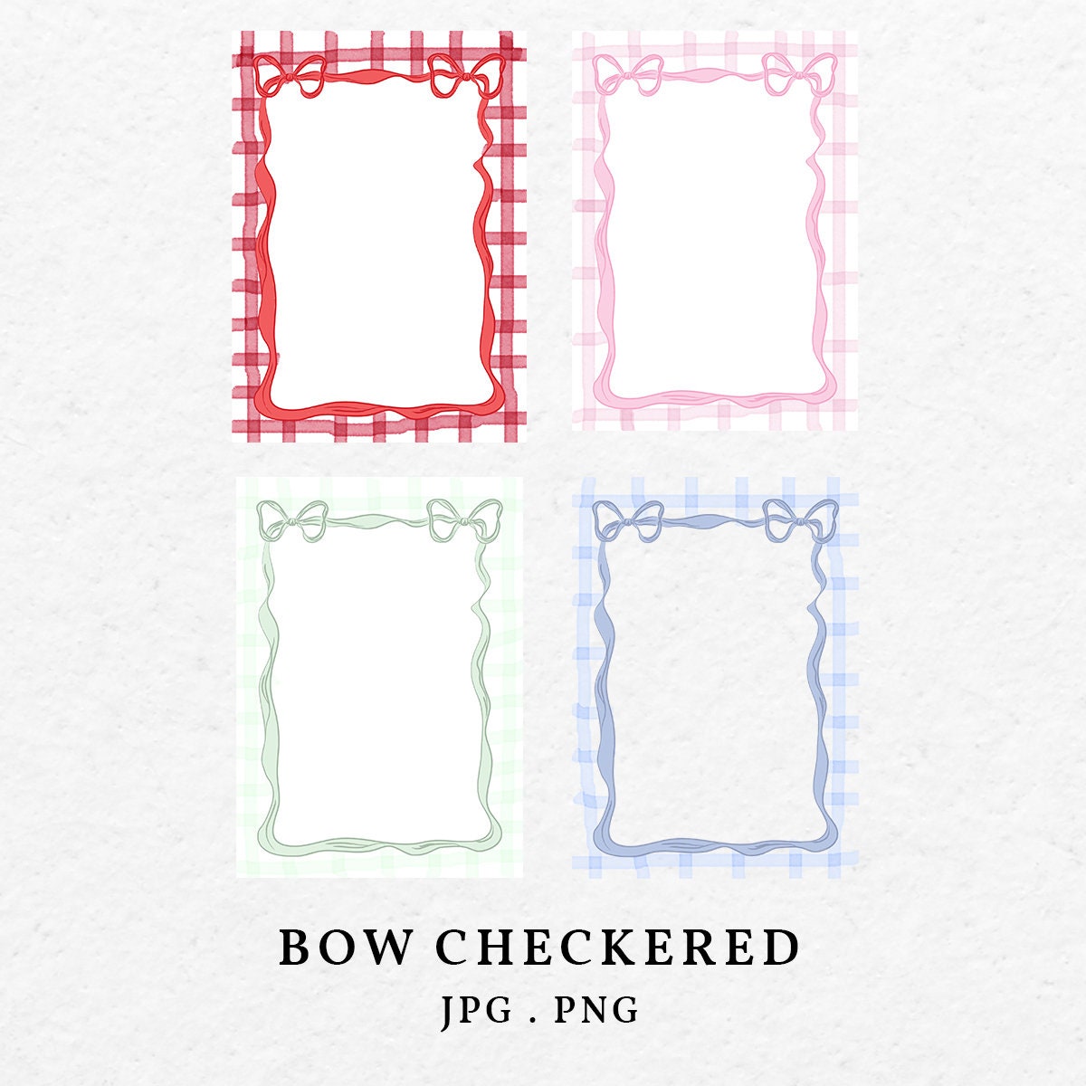 Watercolor Bow Checkered Border Frame Illustration Bundle SVG PNG Hand ...