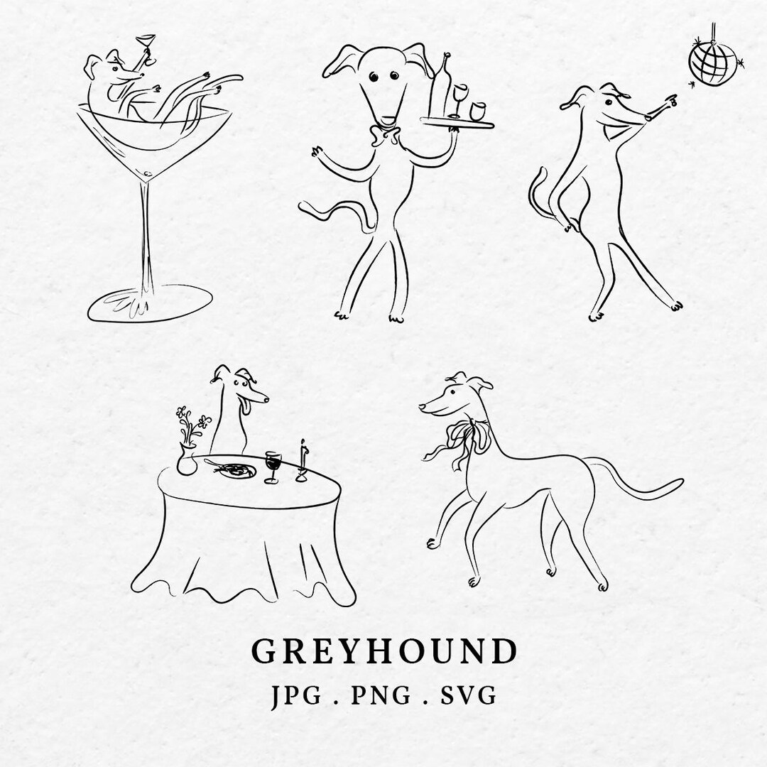 Hand Drawn Greyhound Dog Illustration Clip Art Bundle SVG PNG ...