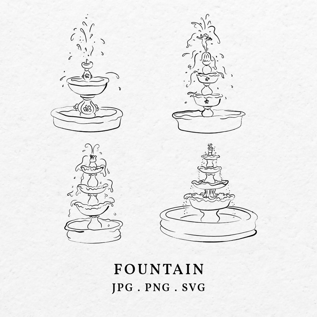 Fountain Illustration Clip Art Bundle SVG PNG - Hand Drawn Whimsical ...