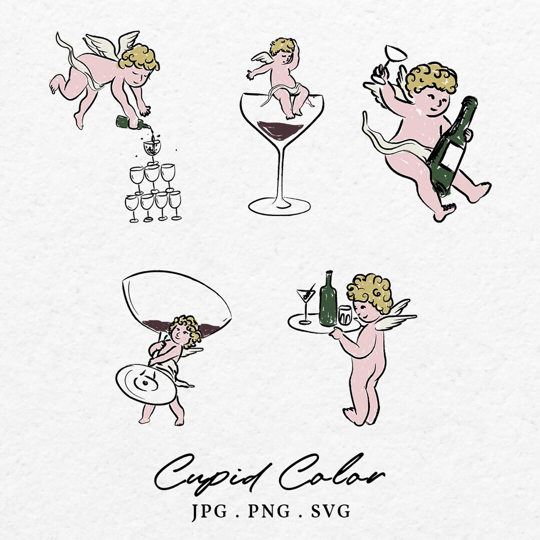 Hand Drawn Cupid Color Illustration Clip Art SVG PNG - Whimsical Doodle ...