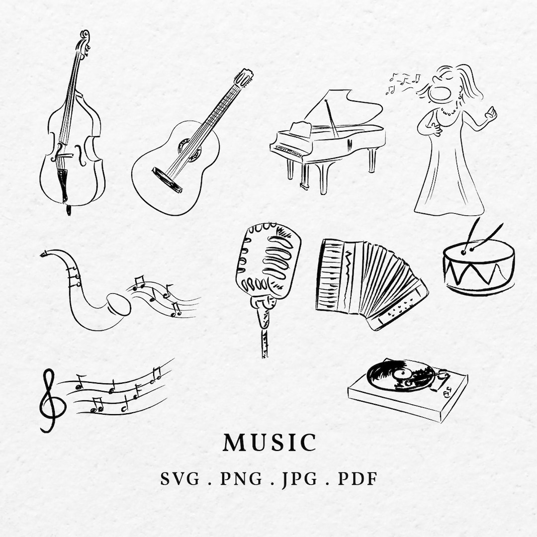 Music Instruments Illustration SVG PNG Bundle - Hand Drawn Guitar Icon ...