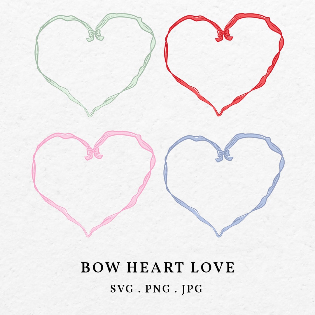 Bow Heart Love for Valentine Illustration Bundle SVG PNG - Hand Drawn ...