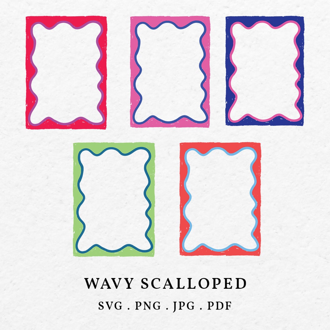 Wavy Scalloped Frame Illustration SVG PNG - Pink Red Wavy Scribble ...