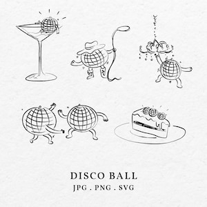 Hand Drawn Happy Disco Ball Illustration Clip Art Bundle SVG PNG ...