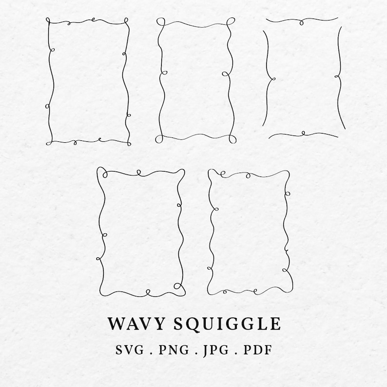 Wavy Squiggle Border Illustration SVG PNG Hand Drawn Wavy Curly Frame for Wedding Invitation and ...