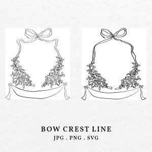 Bow and Flowers Wedding Crest Illustration SVG PNG - Hand Drawn Crest ...