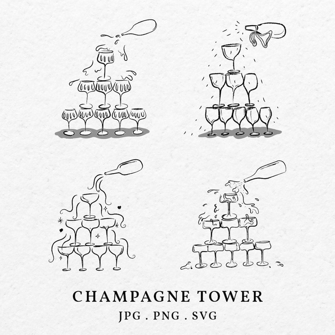 Hand-drawn Champagne Tower Illustration – Wedding Invitation Clipart SVG, PNG - Etsy