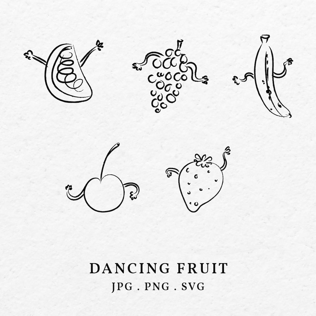 Dancing Fruit Illustration – Hand Drawn Clip Art SVG PNG - Etsy