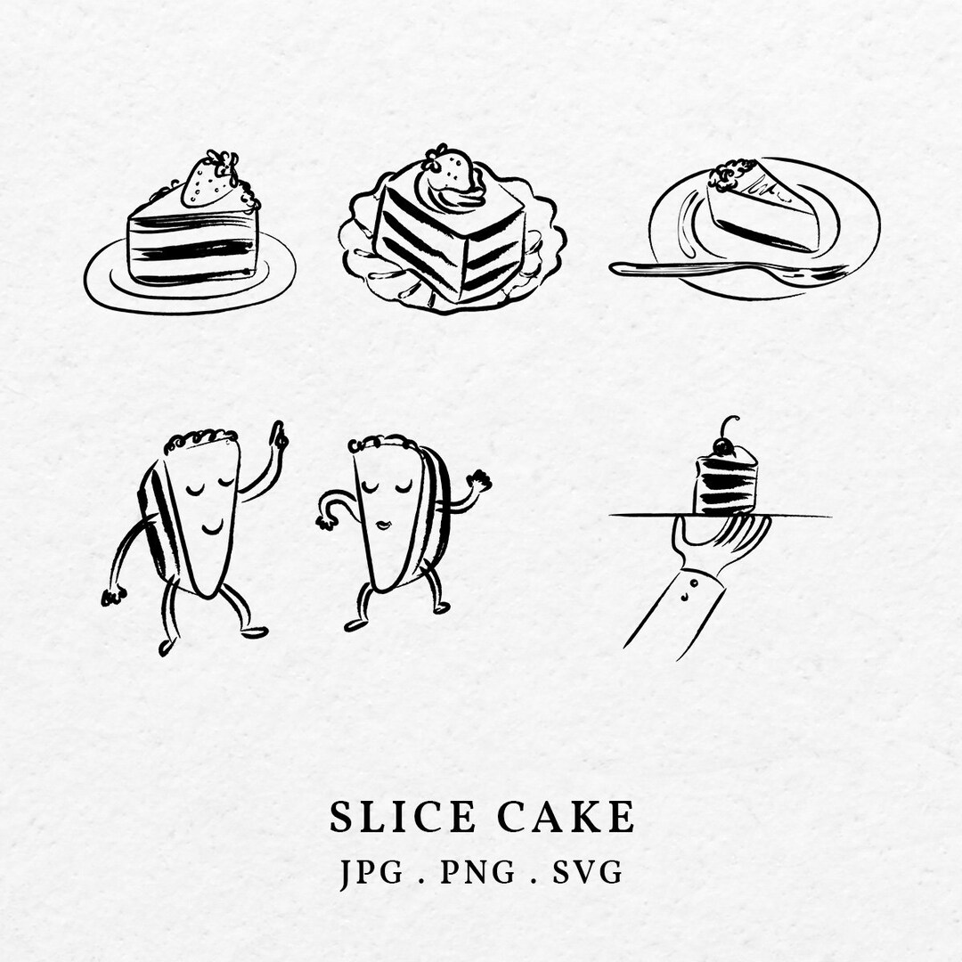 Hand Drawn Cake Slice Illustration - Whimsical Wedding Clipart (SVG ...