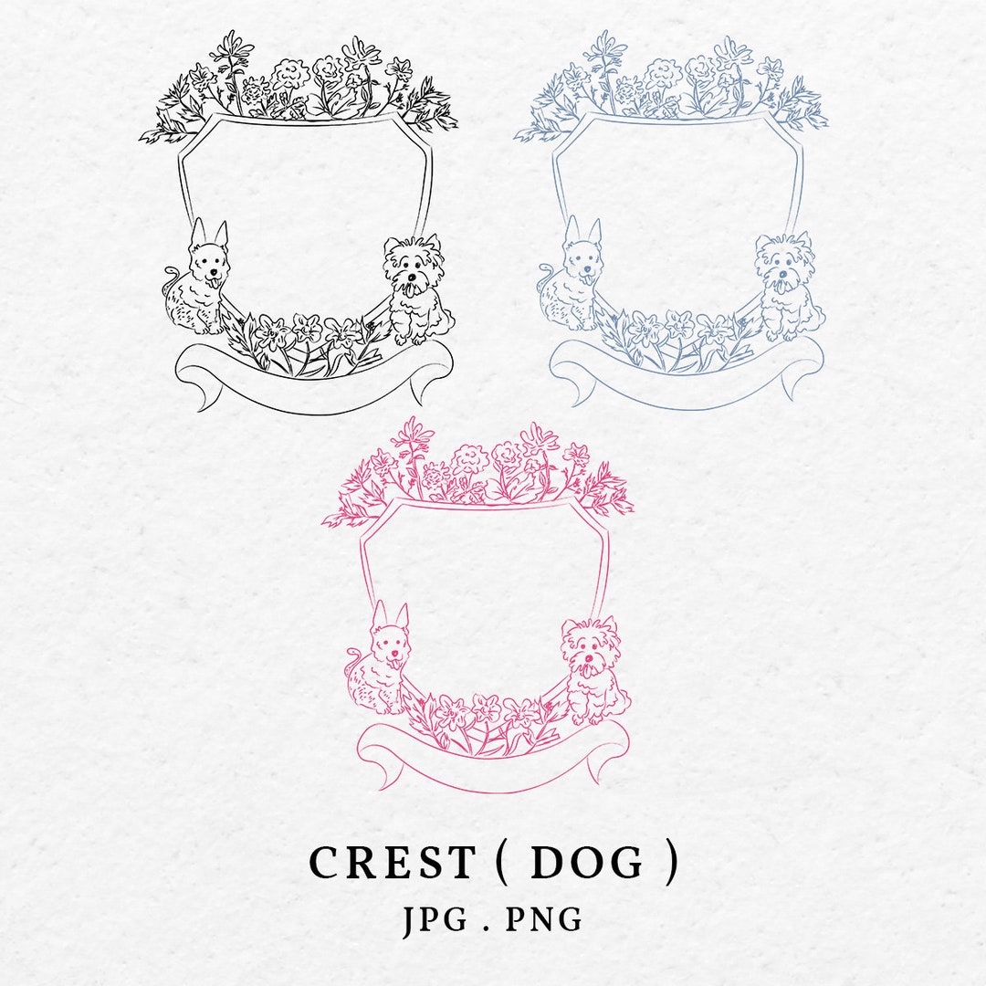 Dog Crest Illustration Bundle PNG JPG Clip Art - Hand Drawn Whimsical ...