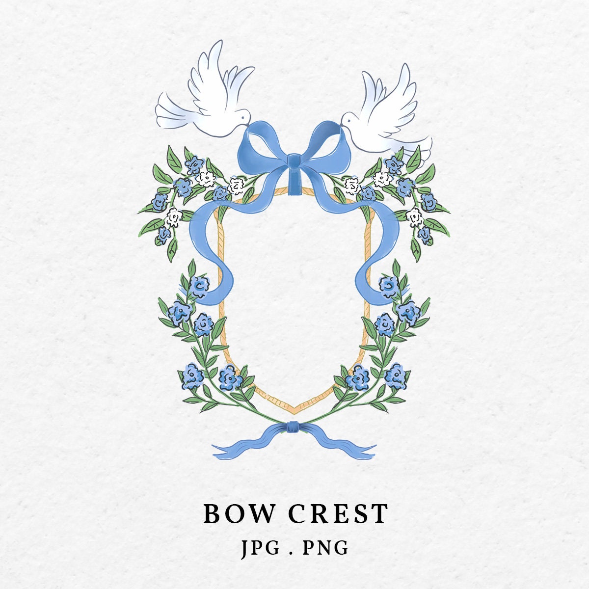 Floral Bow Crest Illustration – Hand-drawn Wedding Invitation (PNG JPG ...