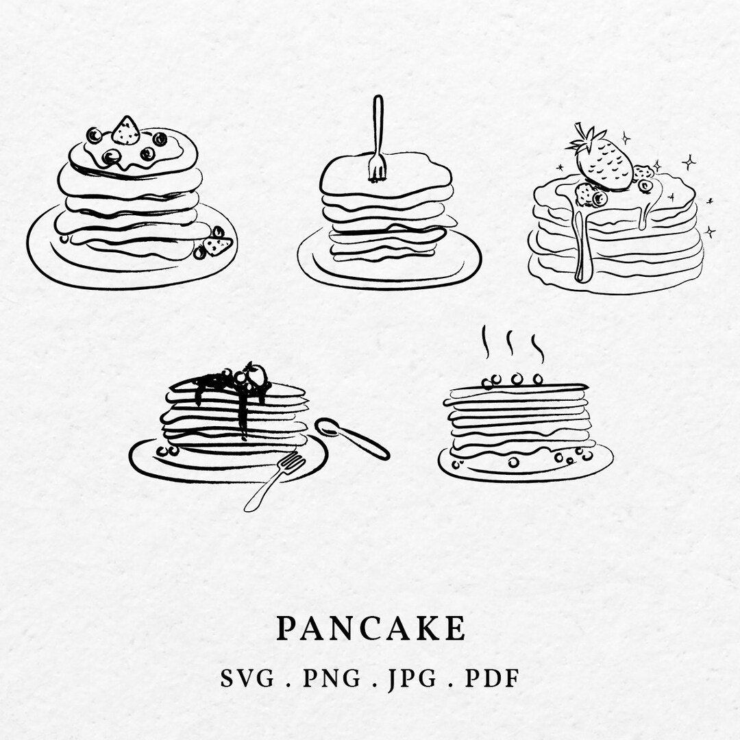 Pancake Illustration Bundle SVG PNG - Hand Drawn Griddlecake Icon ...