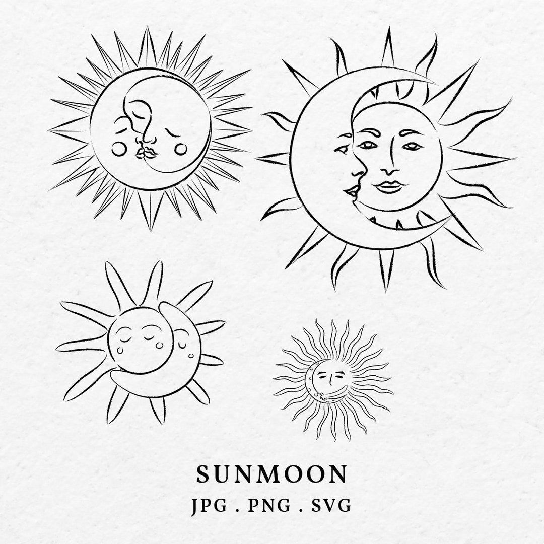 Sun Moon Doodle Illustration Clip Art SVG PNG Bundle - Hand Drawn Whimsical Drawing Sun Moon ...