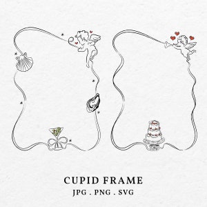 Border Frame Cupid With Food and Cake Illustration SVG PNG - Hand Drawn ...