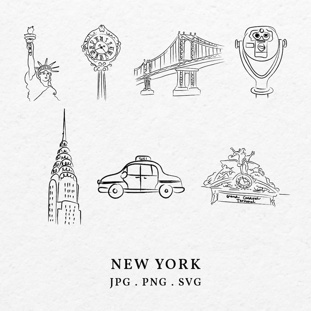 New York Illustration Bundle SVG PNG - Hand Drawn Whimsical New York ...