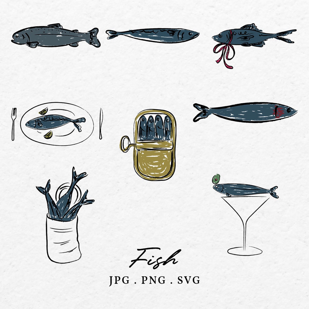 Hand Drawn Fish Illustration Clip Art SVG PNG - Whimsical Doodle Sketch ...