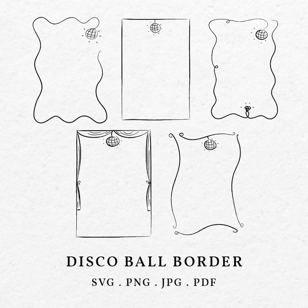 Disco Ball Scribble Border Frame Illustration SVG PNG Bundle - Hand ...