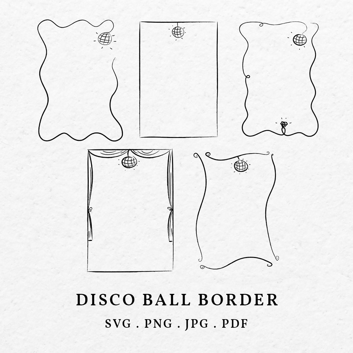Disco Ball Scribble Border Frame Illustration SVG PNG Bundle Hand Drawn ...