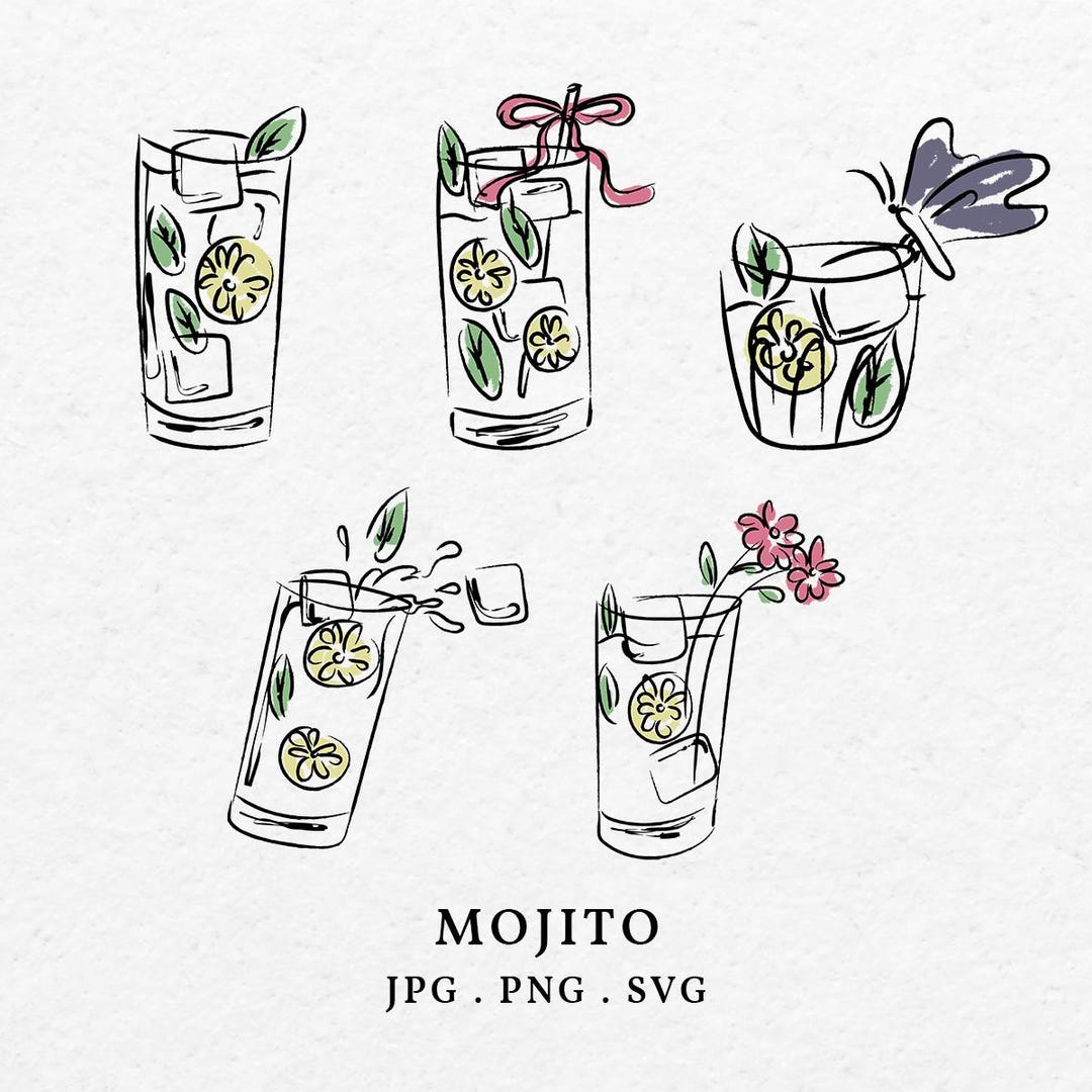 Hand Drawn Mojito Illustration Clip Art Bundle SVG PNG - Whimsical ...