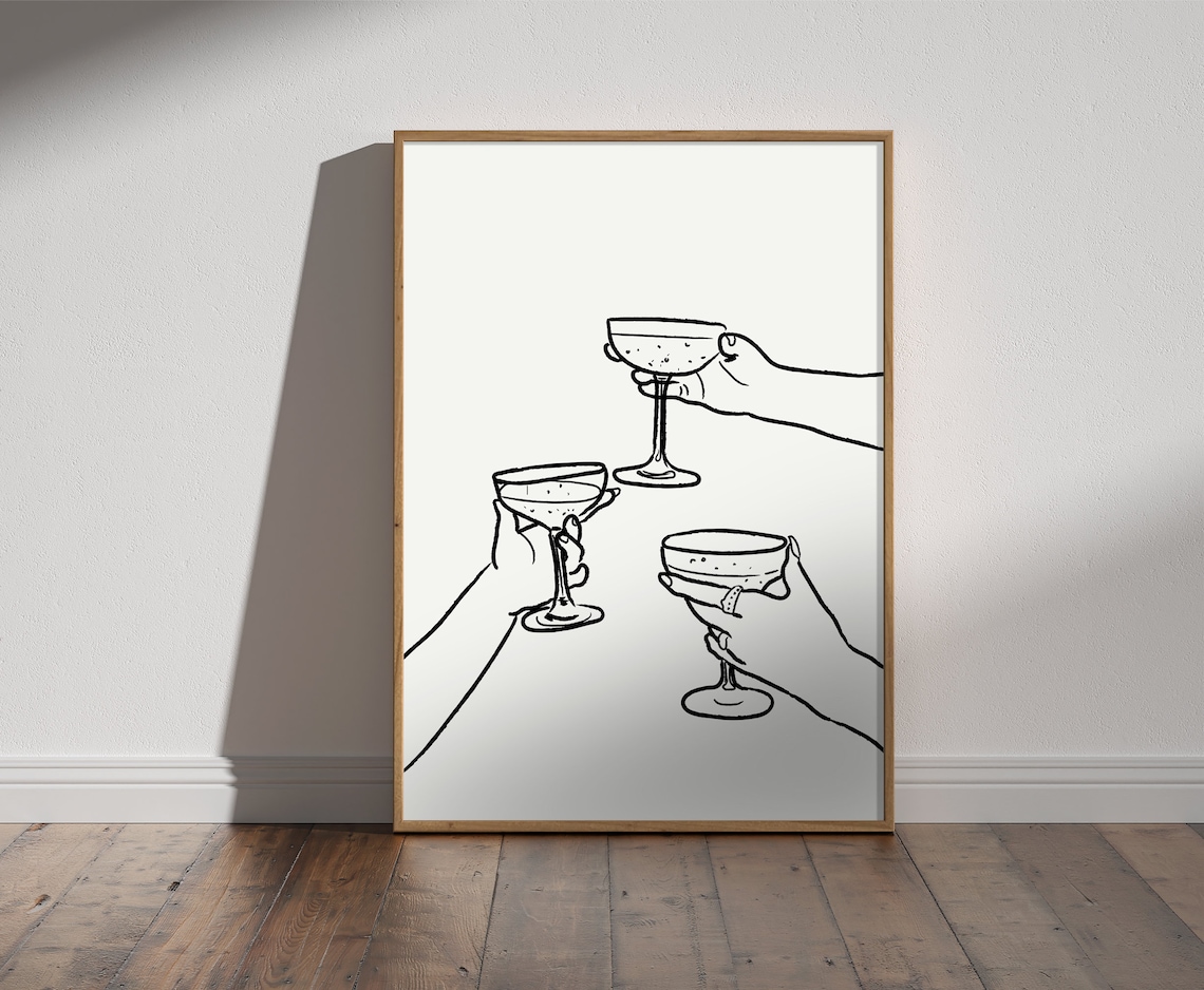 Bundle Hand Drawn Cheers Illustrations SVG PNG - Champagne Glasses ...