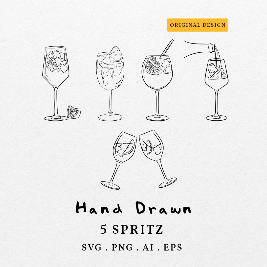 Hand Drawn Aperol Spritz Glass Illustration SVG PNG - Cocktail Glasses ...