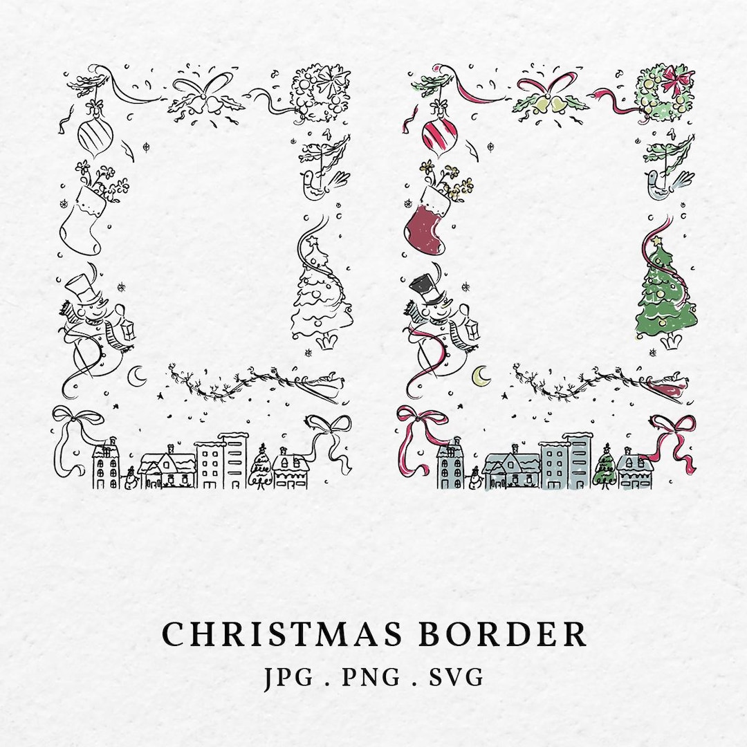Hand Drawn Christmas Border Frame Illustration Clip Art SVG PNG ...