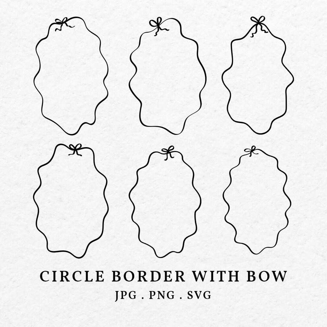 Wavy Round Border With Bow Illustration Bundle SVG PNG - Hand Drawn ...