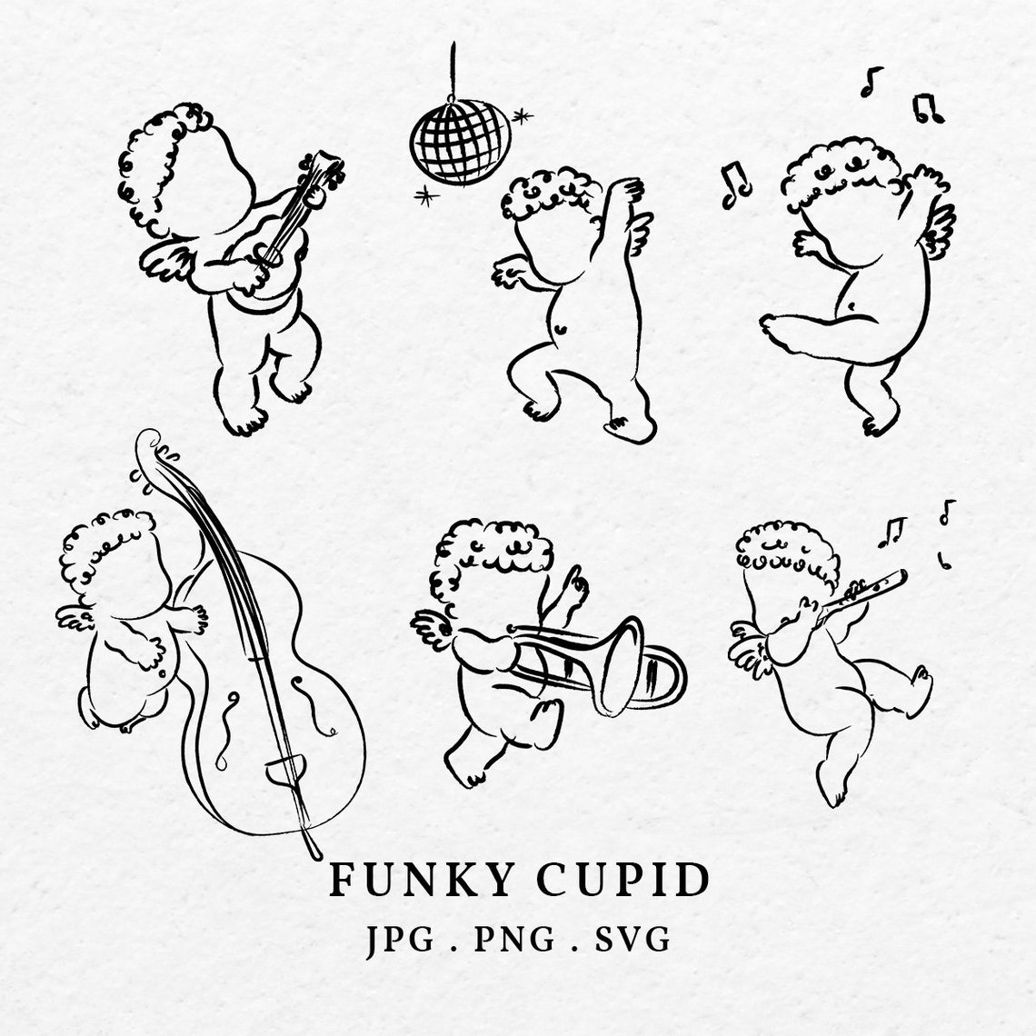 Funky Cupid Illustration Clip Art Bundle – Whimsical Wedding SVG, PNG ...
