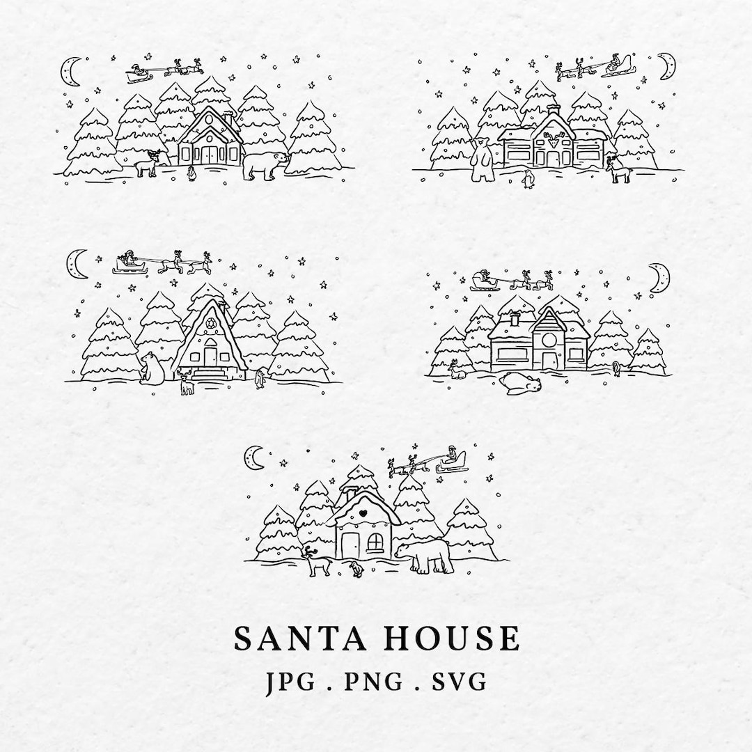 Hand-drawn Santa House Illustration – Christmas Village Clip Art (SVG ...